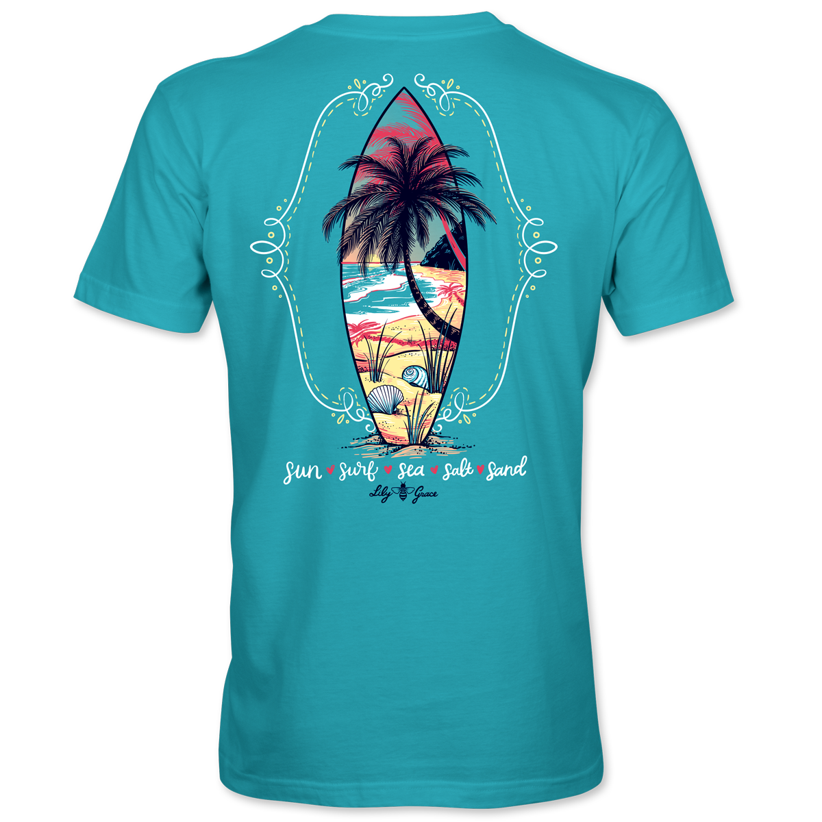 Lily Grace "Sun, Surf, Sea, Salt, Sand" Preppy Pocket Tee – Lagoon